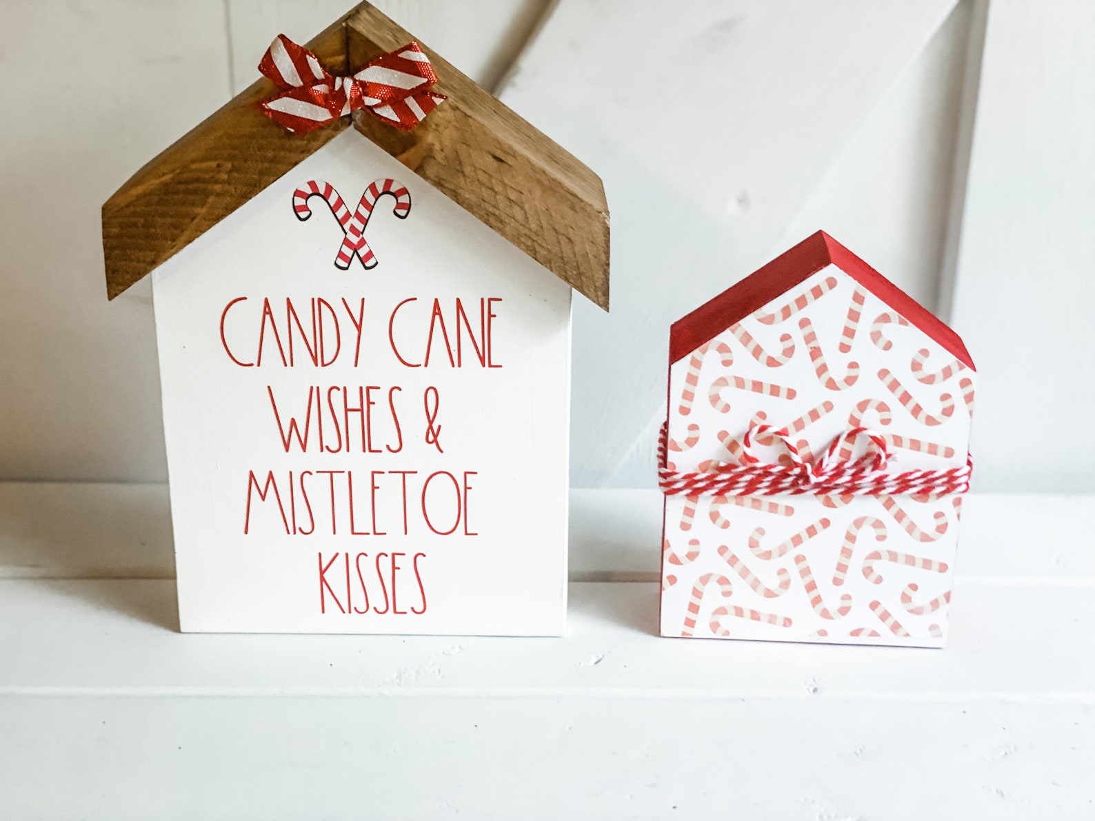 Candy Cane Wood Houses Set of 2 Mini Wood Houses Christmas - Etsy