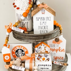 Pumpkin Spice Tiered Tray Decor Bundle | Pumpkin Spice Latte Tray ...
