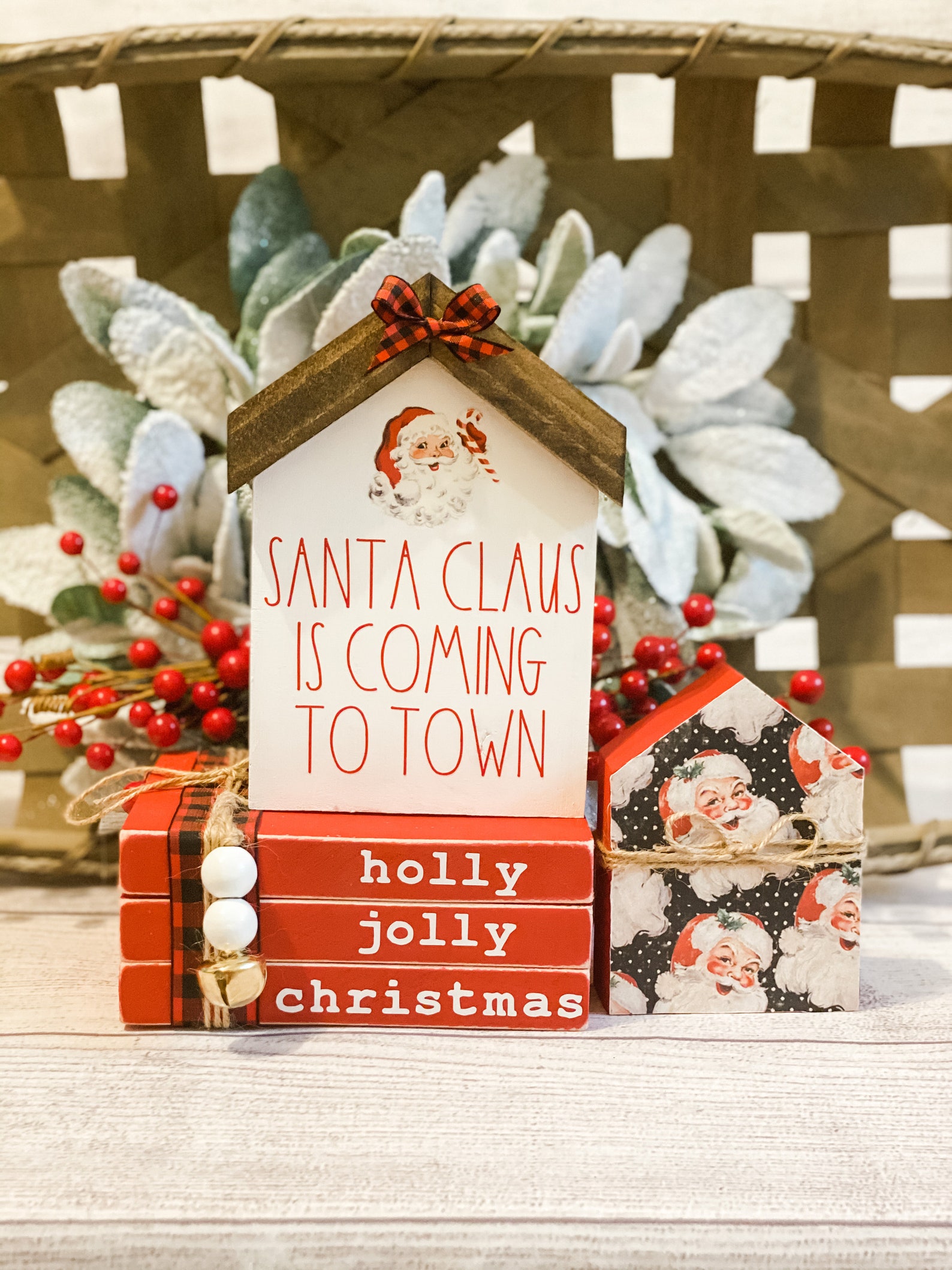 Santa Wooden Books Mini Book Stack Christmas Wooden - Etsy