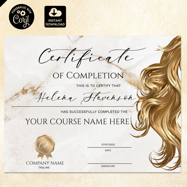 Certificate of Completion Hair Stylist Template - Etsy
