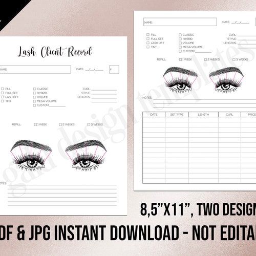 Lash Extensions Client Record Consultation Printable DIY Canva - Etsy