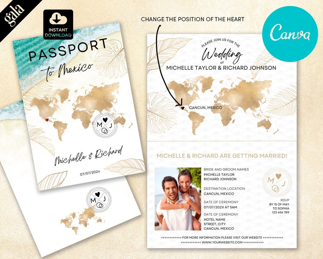 Editable Template Passport Wedding Invitation for Your Destination Wedding 003 - Etsy