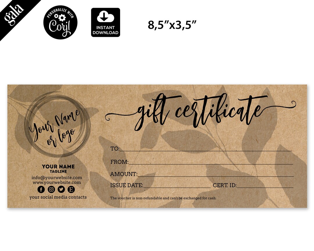 Gift Certificate Template, Craft Paper 020 - Etsy