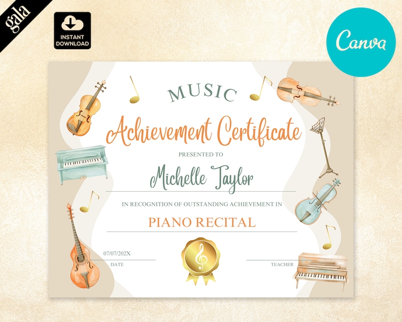 Certificate of Achievement for Music Recital, Printable Music Festival ...