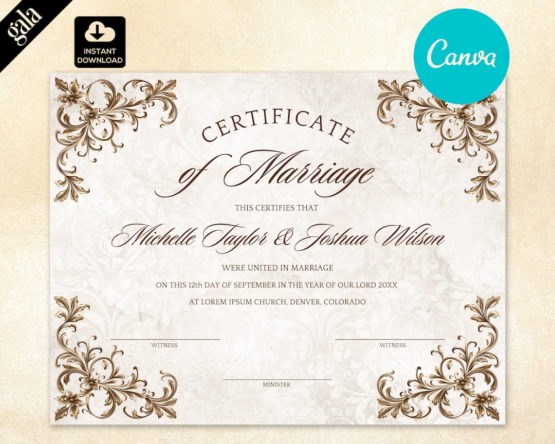 Wedding Certificate Template, Elegant Printable DIY Editable ...