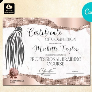 Certificate of Completion Braiding, Professional Braiding Course ...