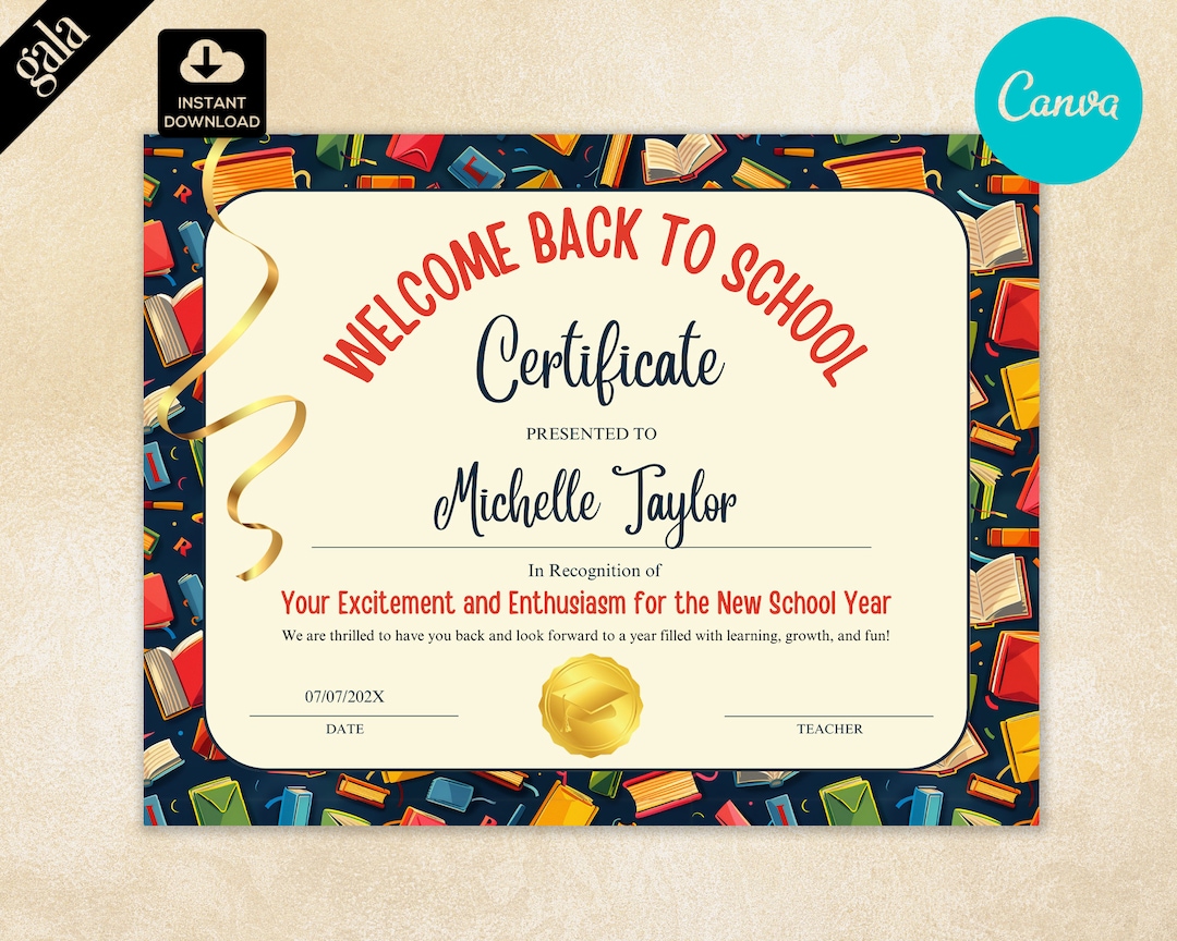 Printable Welcome Back to School Certificate Template 007 - Etsy