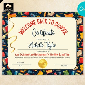 Printable Welcome Back to School Certificate Template 007 - Etsy