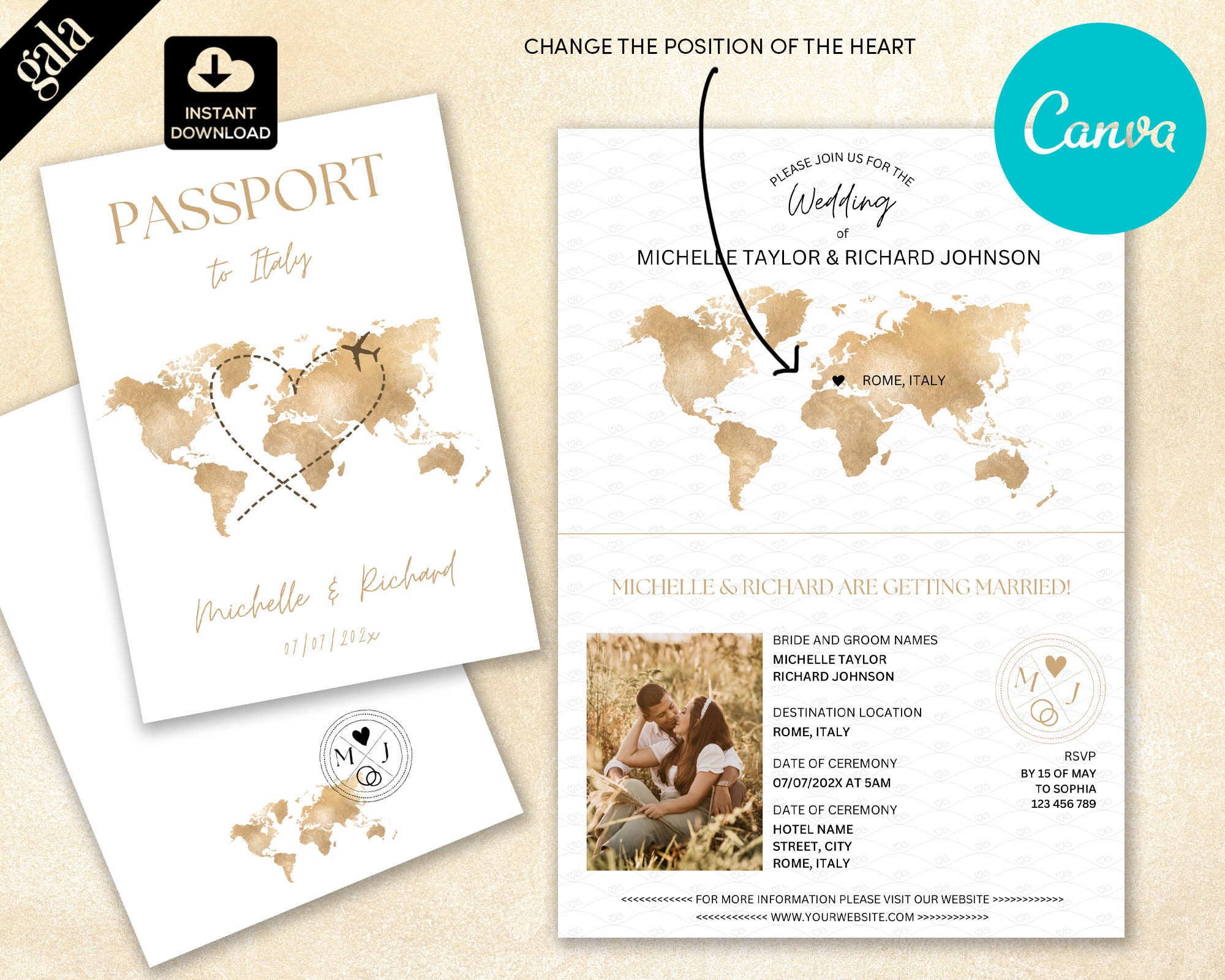 Passport Wedding Invitation Canva Template Destination Etsy 2221