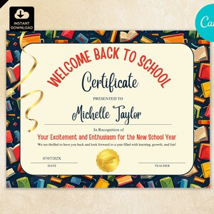 Printable Welcome Back to School Certificate Template 007 - Etsy