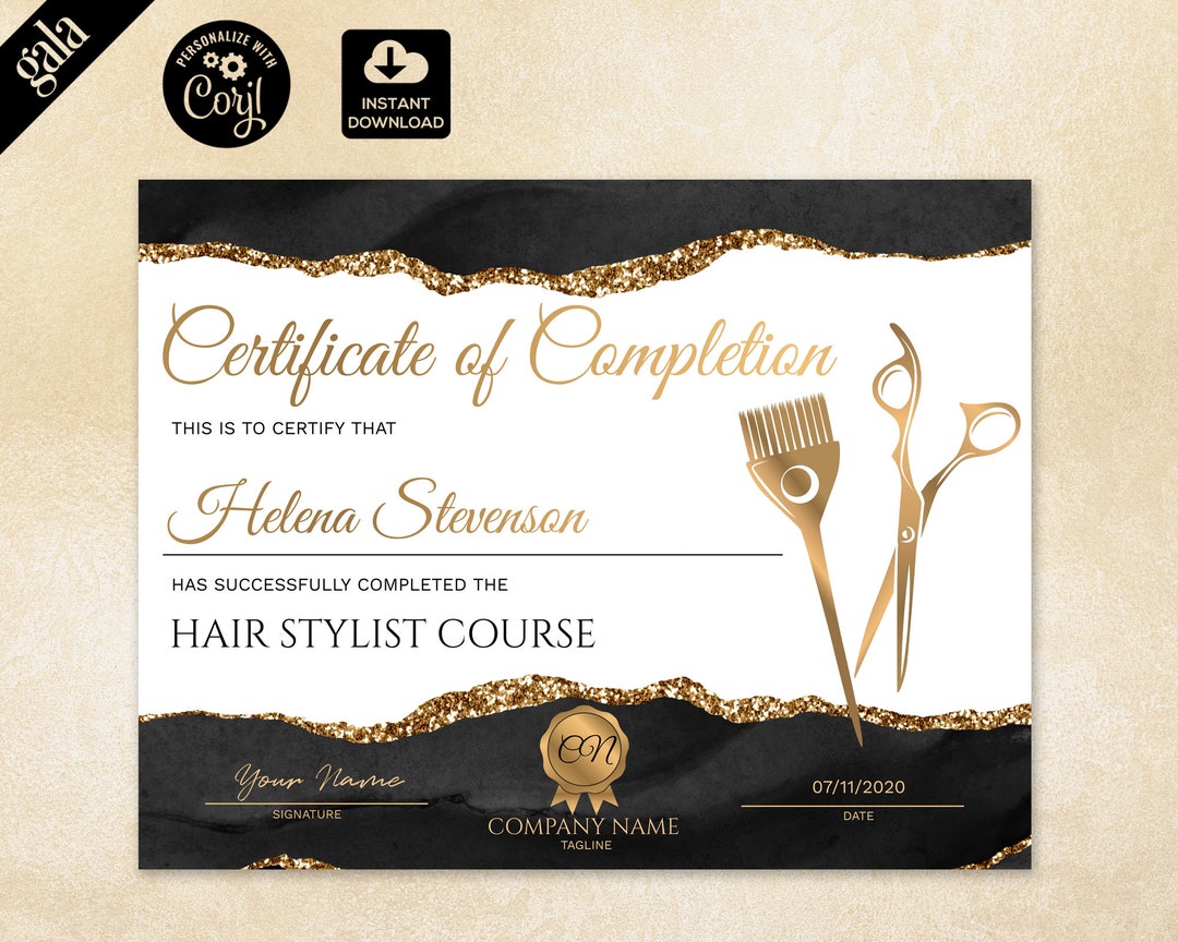 Certificate of Completion, Hair Extension Certificate Template, Agate ...