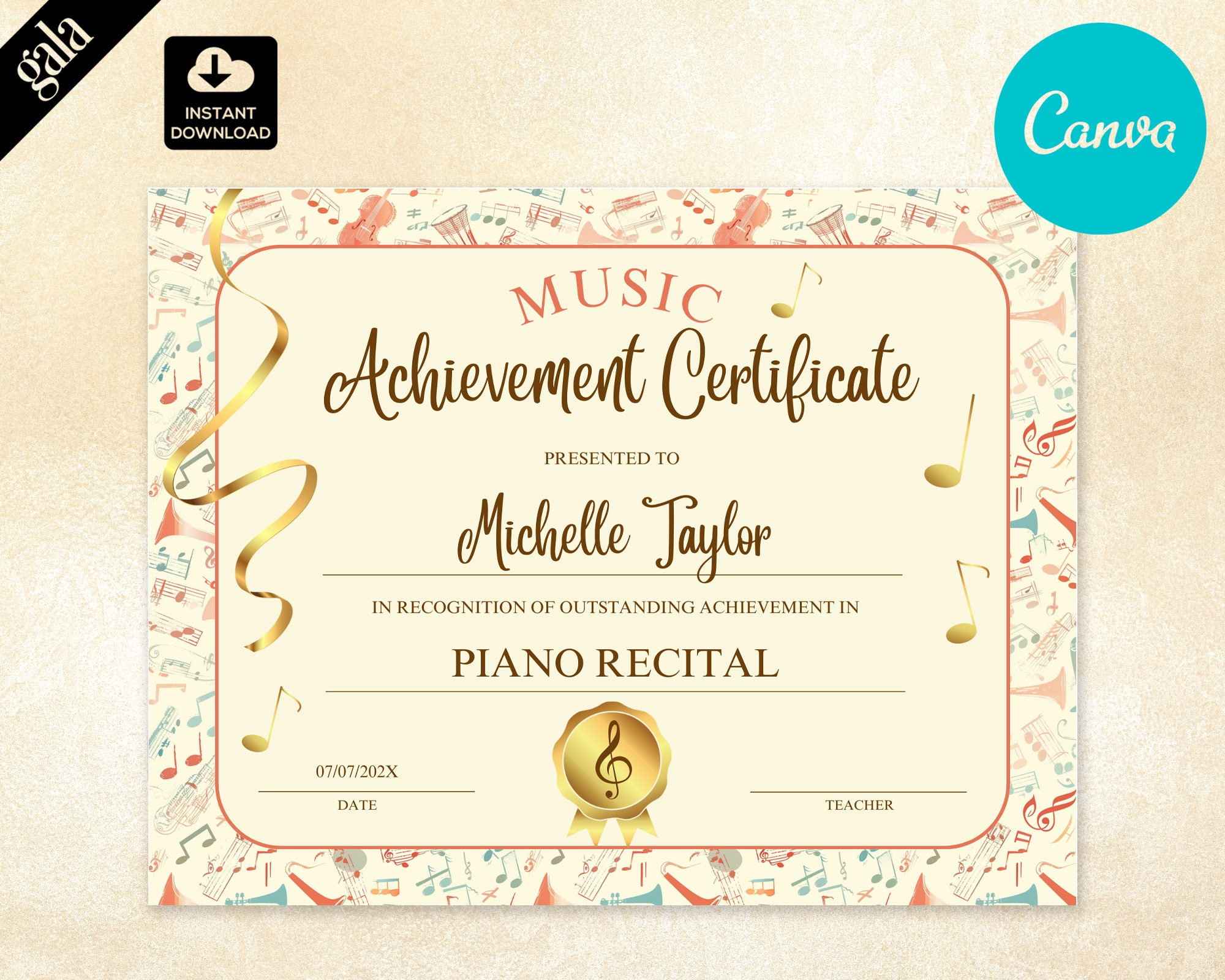 Awards Certificates Music Certificate Of Achievement, 25 Pcs Piano ...