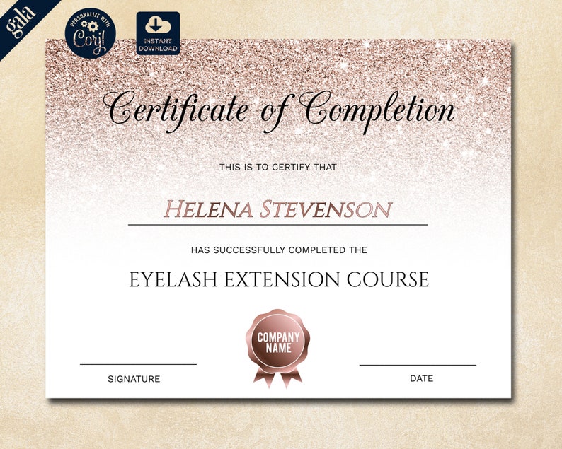 Certificate of Completion Certificate Template Rose Gold | Etsy