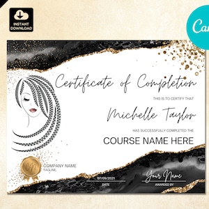 Certificate of Completion Braiding, Certificate of Completion for Hair ...