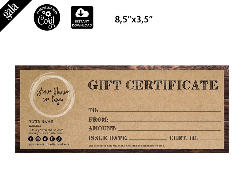 Gift Certificate Template Add Your Logo Printable Gift Card - Etsy