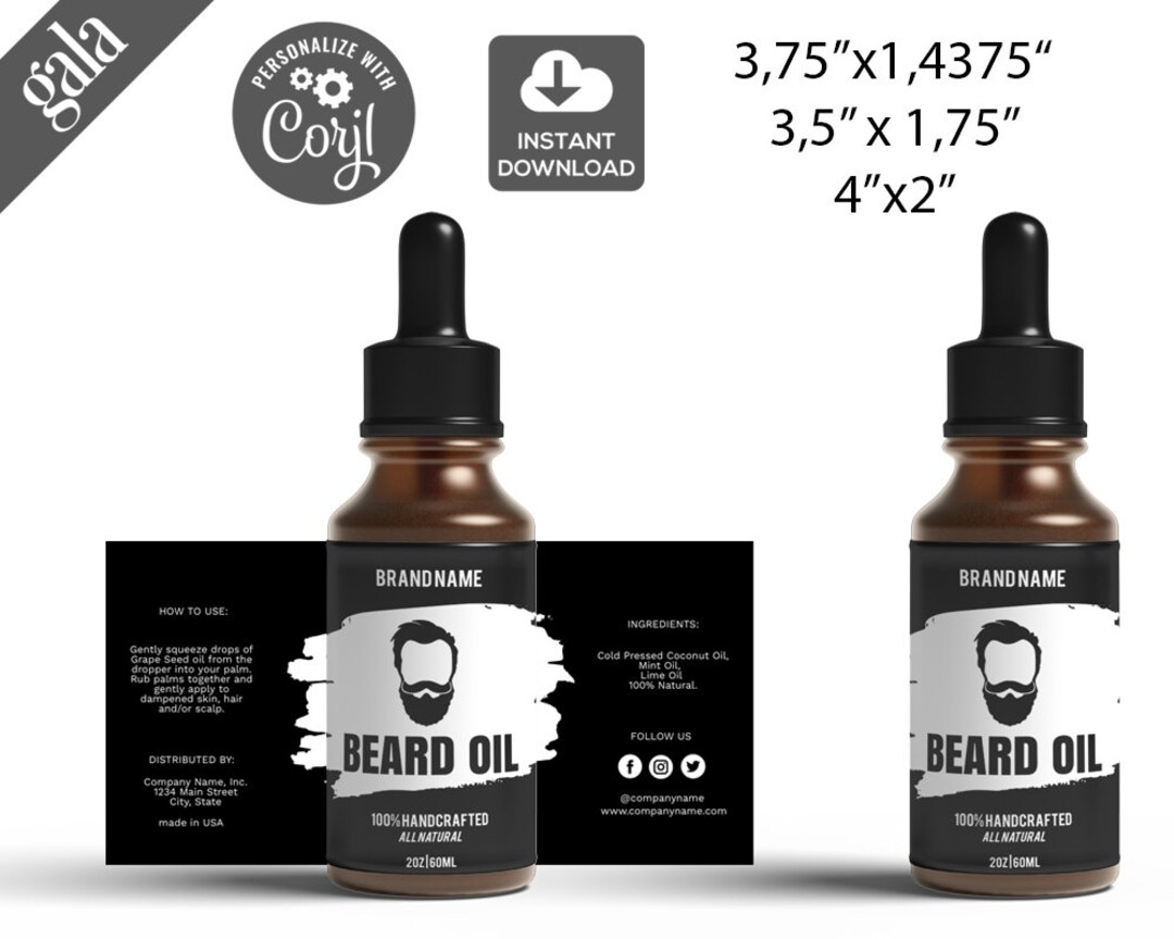 Beard Oil Label Template: DIY Black & White Design (digital Download ...