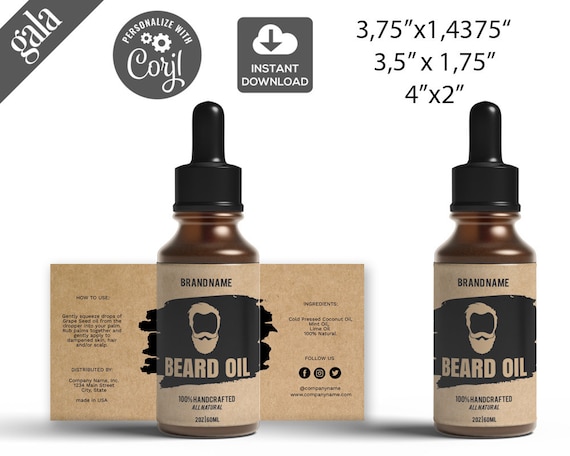 Beard Oil Bottle Label Template Beard Oil Label Design | Etsy