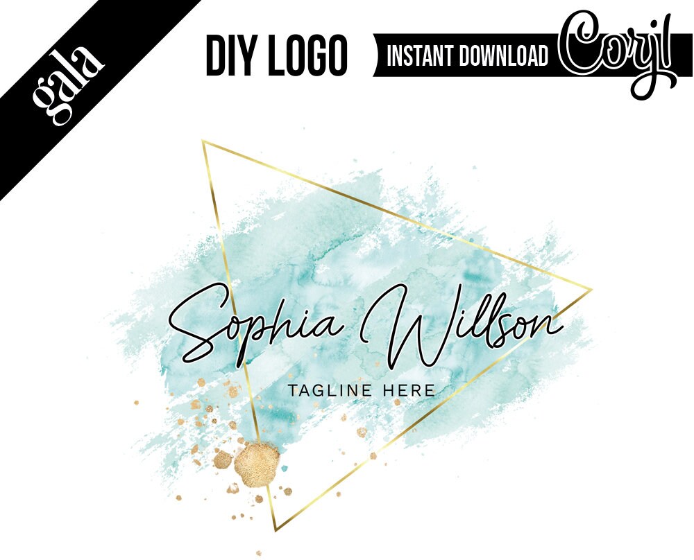 Editable Watercolor & Gold Frame Logo Design Feminine Logo - Etsy