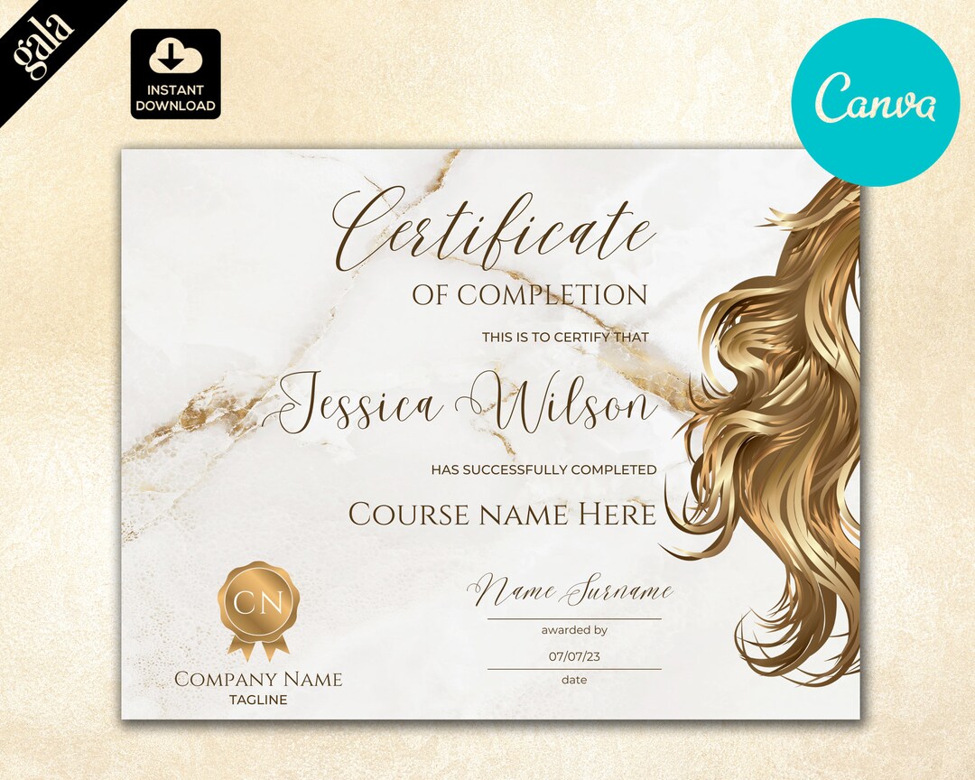 Certificate of Completion Template, DIY Printable Hair Course ...