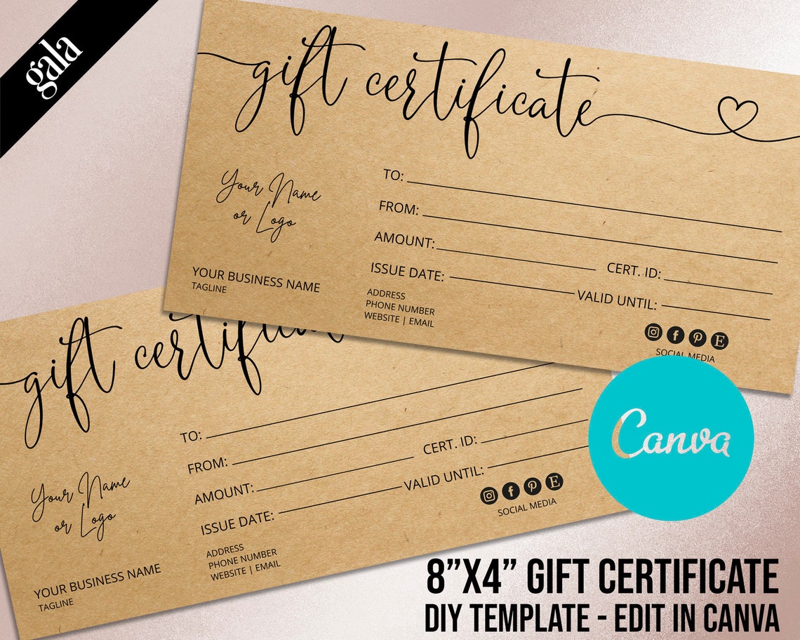 Editable Printable Modern Gift Certificate Template - Etsy