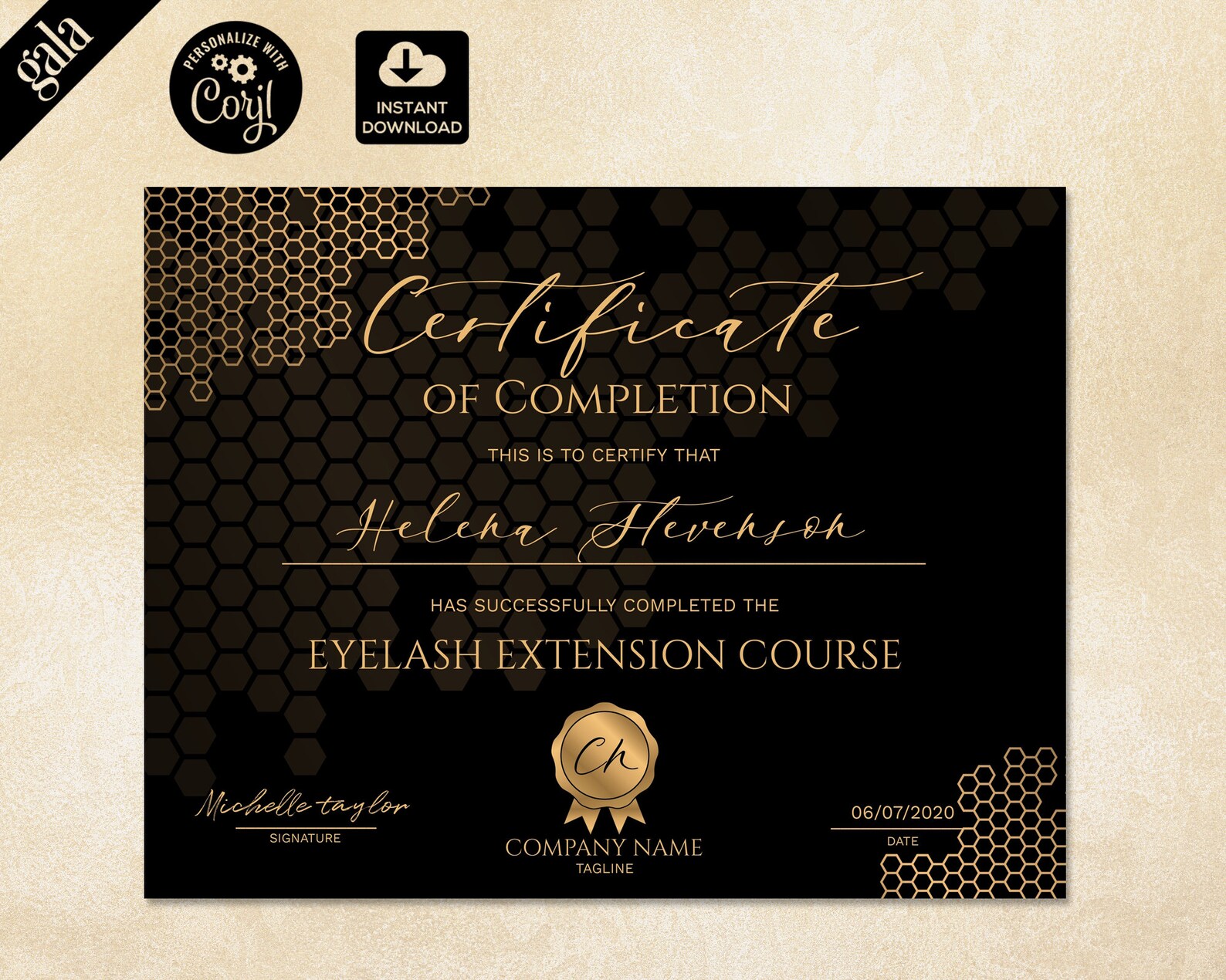 Certificate of Completion Lashes Certificate Template Gold | Etsy