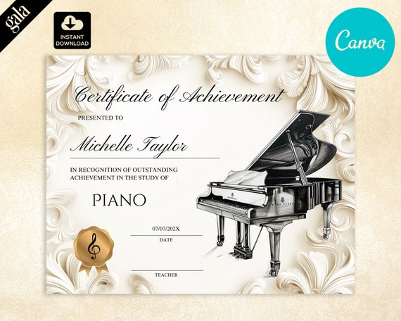 Piano Recital Certificate Printable Award Certificates Music Recital