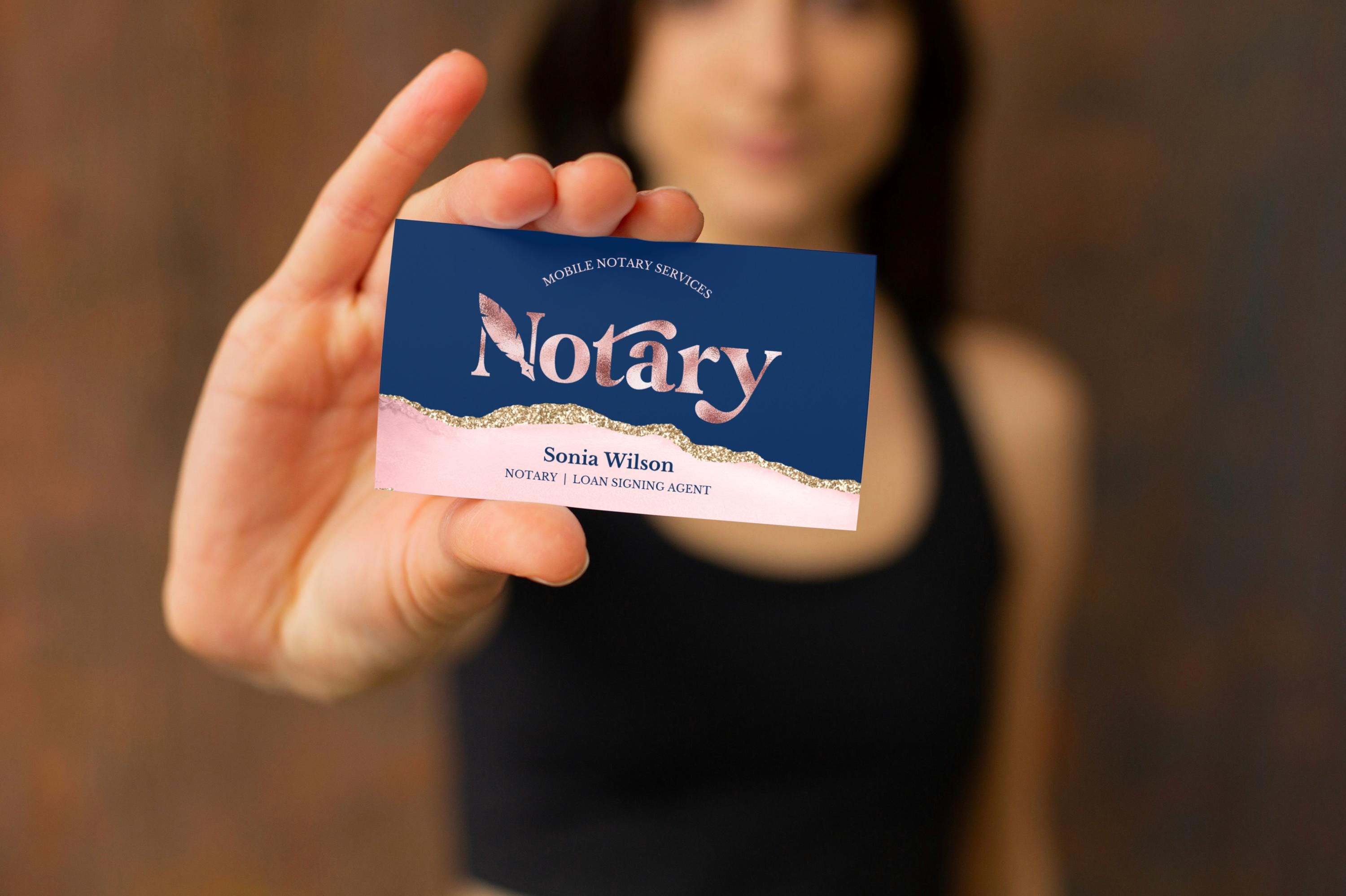 DIY Mobile Notary Business Card Canva Template: Rose Gold Design (3.5x2 ...