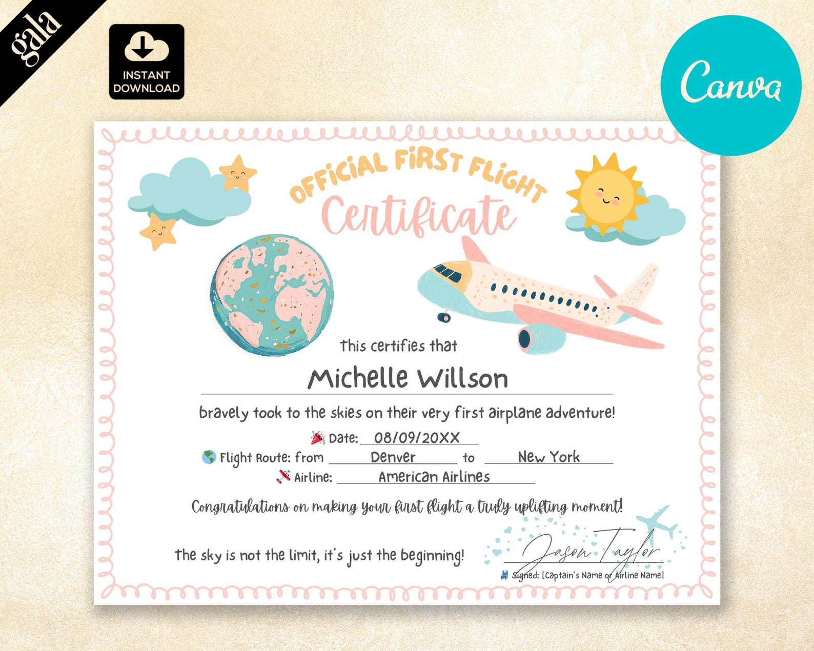 Baby First Flight Certificate, Airplane Flying Diploma Plane ...