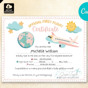 My First Flight Certificate, Airplane Flying Diploma Plane Certificate ...