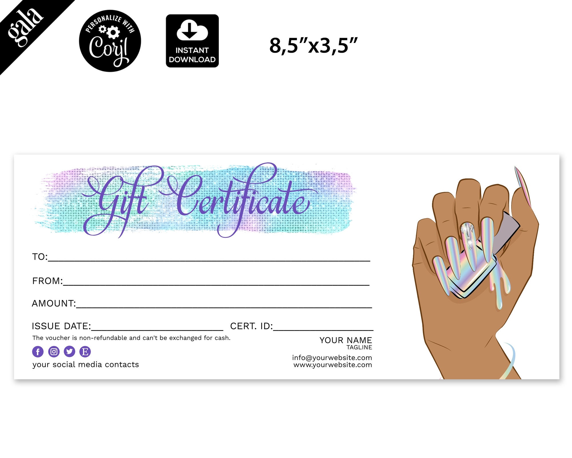 Gift Certificate Nail Salon Manicure Gift Card Editable Etsy