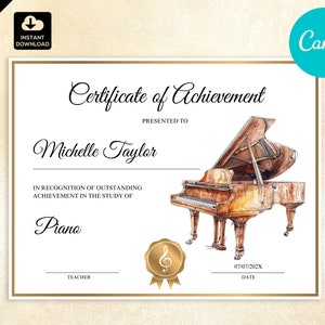 Piano Certificate of Achievement, Piano Recital Template 8.5x11 003 - Etsy