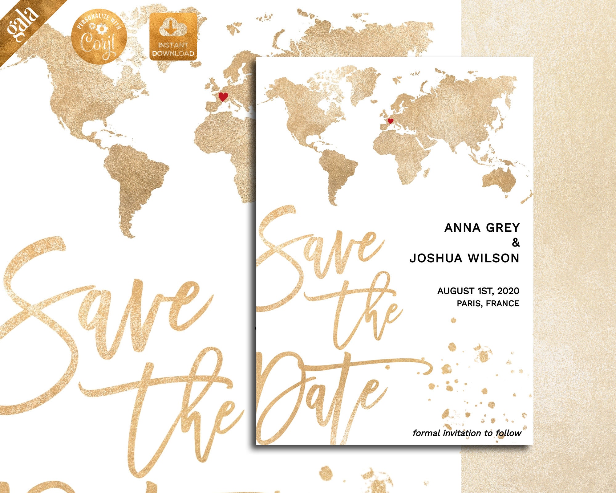 Destination Wedding Save the Date Template World Map Save the | Etsy