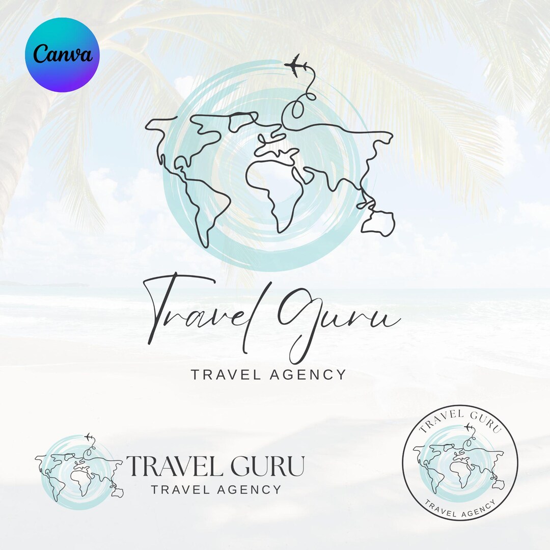 Travel Blog Logo Canva Template for Travel Agent With World Map and ...