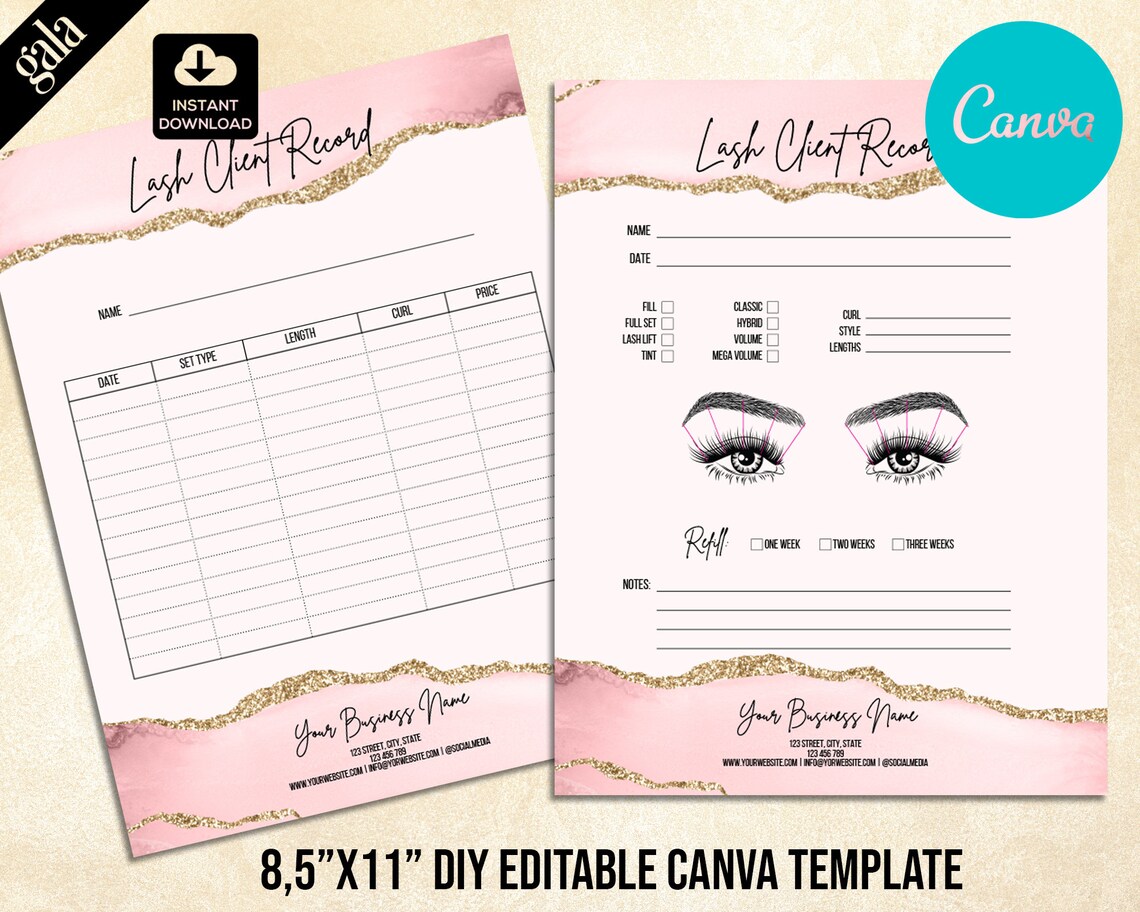 Lash Extensions Client Record Consultation Printable DIY Canva Template ...