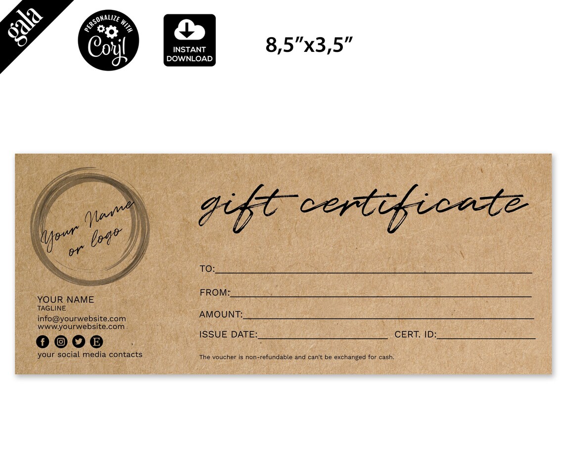Printable Gift Card Template Gift Certificate Template Add - Etsy