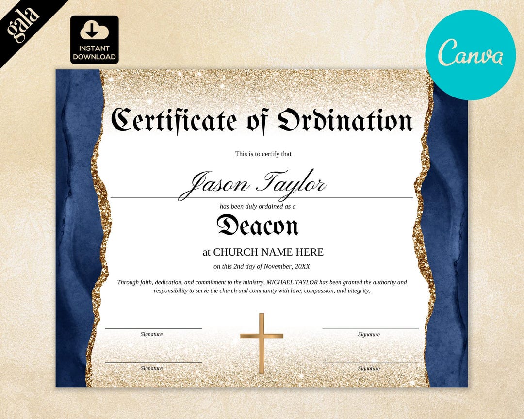 Editable Church Deacon Ordination Certificate - Canva Template (digital ...