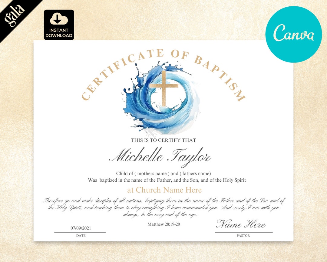 Child Baptism Certificate Template of Church Dedication With Water ...