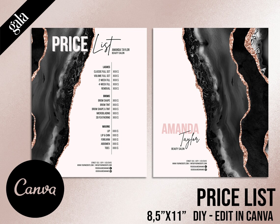 Price List Template Editable Makeup Price List Hair Price - Etsy