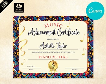 Printable Music Certificate of Achievement - Etsy