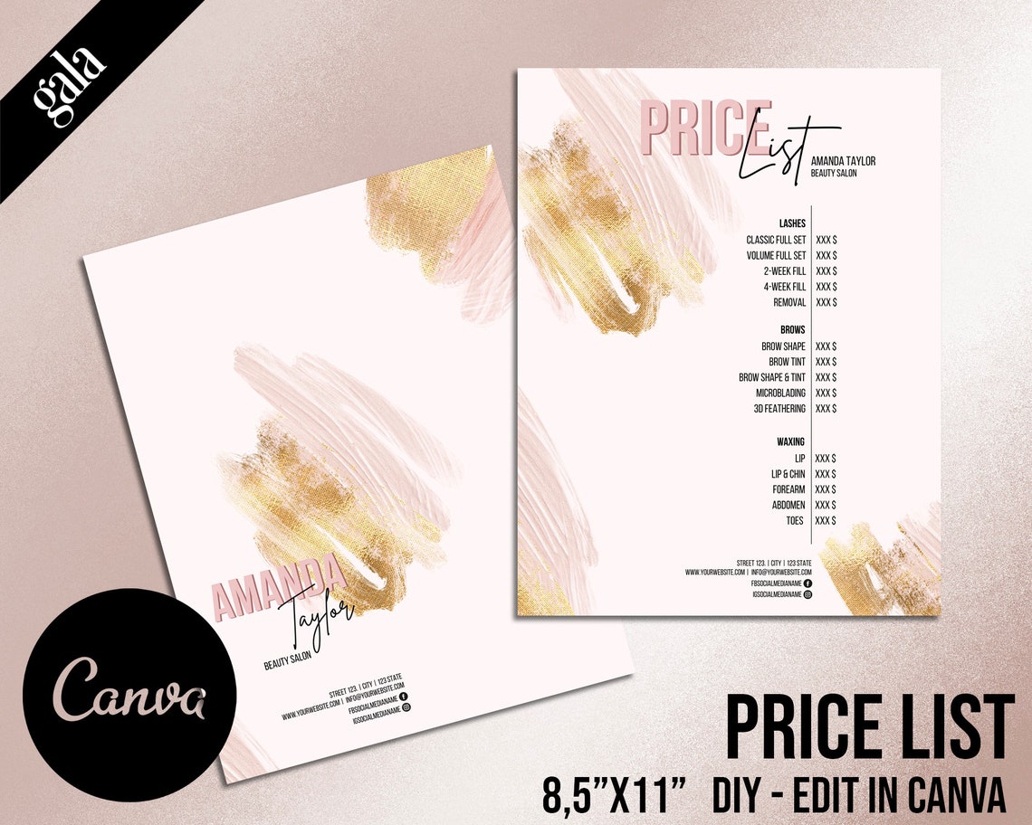 Price List Template Editable Makeup Price List Hair Price - Etsy
