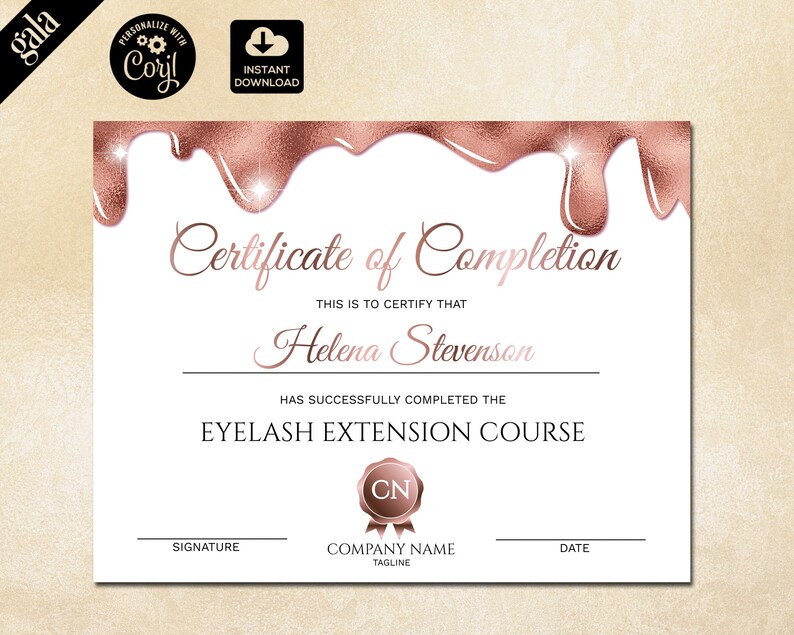 Certificate of Completion Certificate Template Rose Gold - Etsy