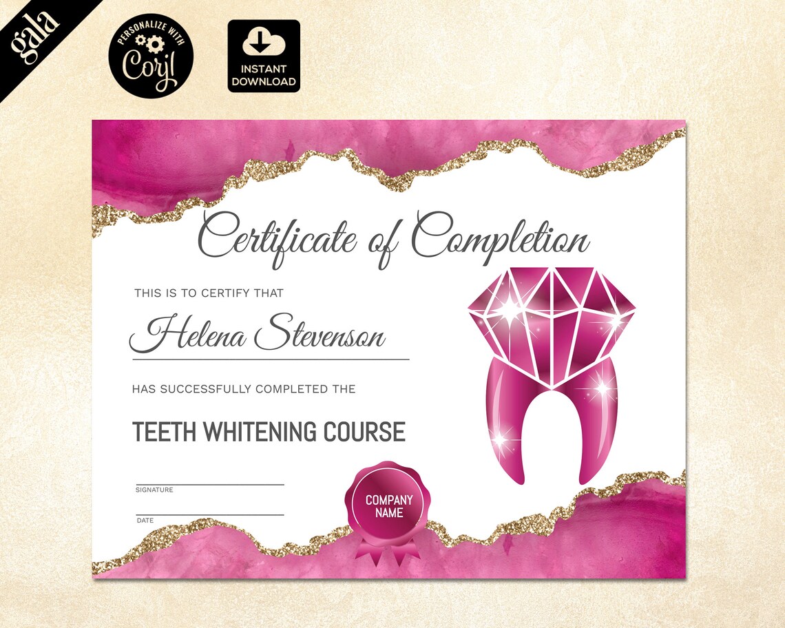 Certificate of Completion Teeth Whitening Certificate - Etsy