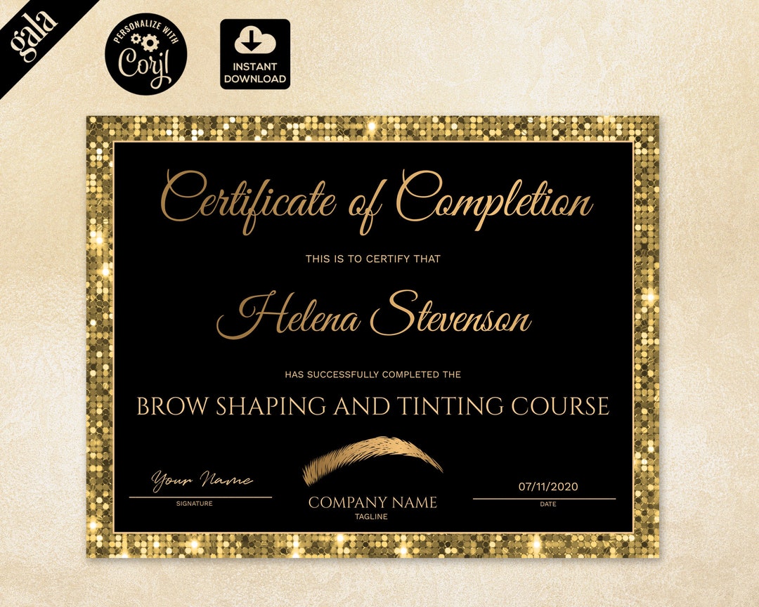 Certificate of Completion, Brows Certificate Template, Brow Tinting ...