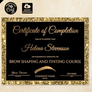 Certificate of Completion, Brows Certificate Template, Brow Tinting ...
