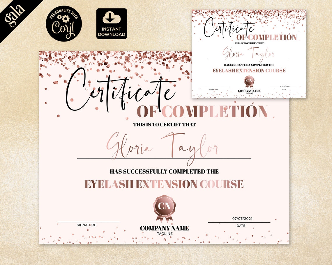 Makeup Certificate of Completion Lashes Certificate Template - Etsy