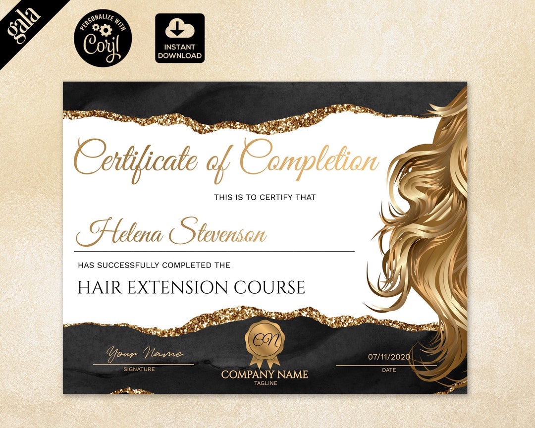 Hair Stylist Certificate | Hair Extension Certificate Editable Template ...