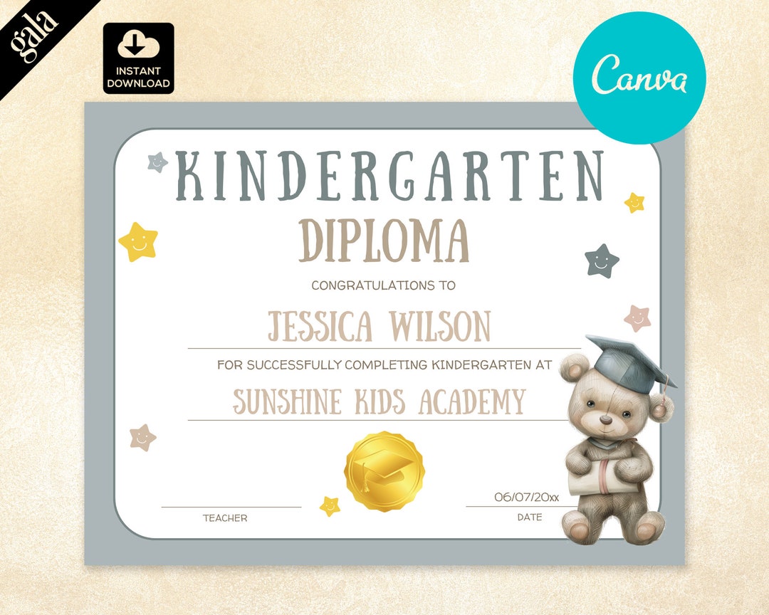 Kindergarten Graduation Certificate Diploma, Gender Neutral 002 - Etsy