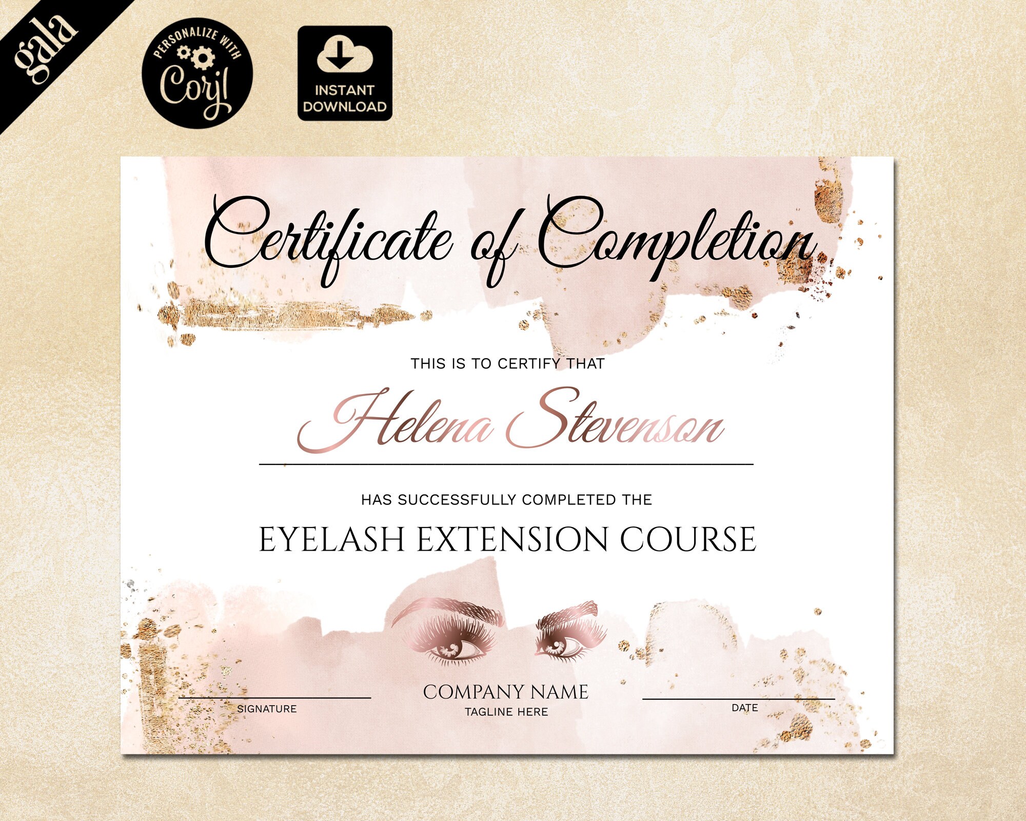 Certificate of Completion Lashes Certificate Template Blush - Etsy