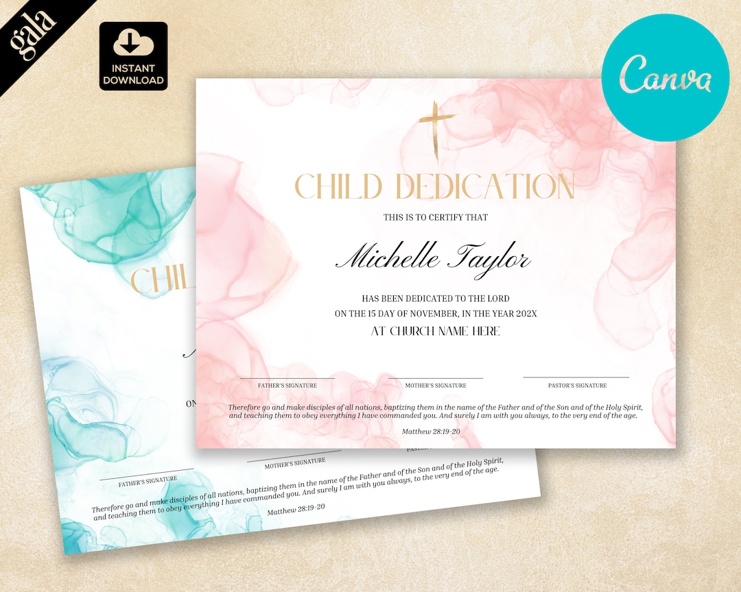 Child Dedication Certificate Template of Church Baptism With Water ...