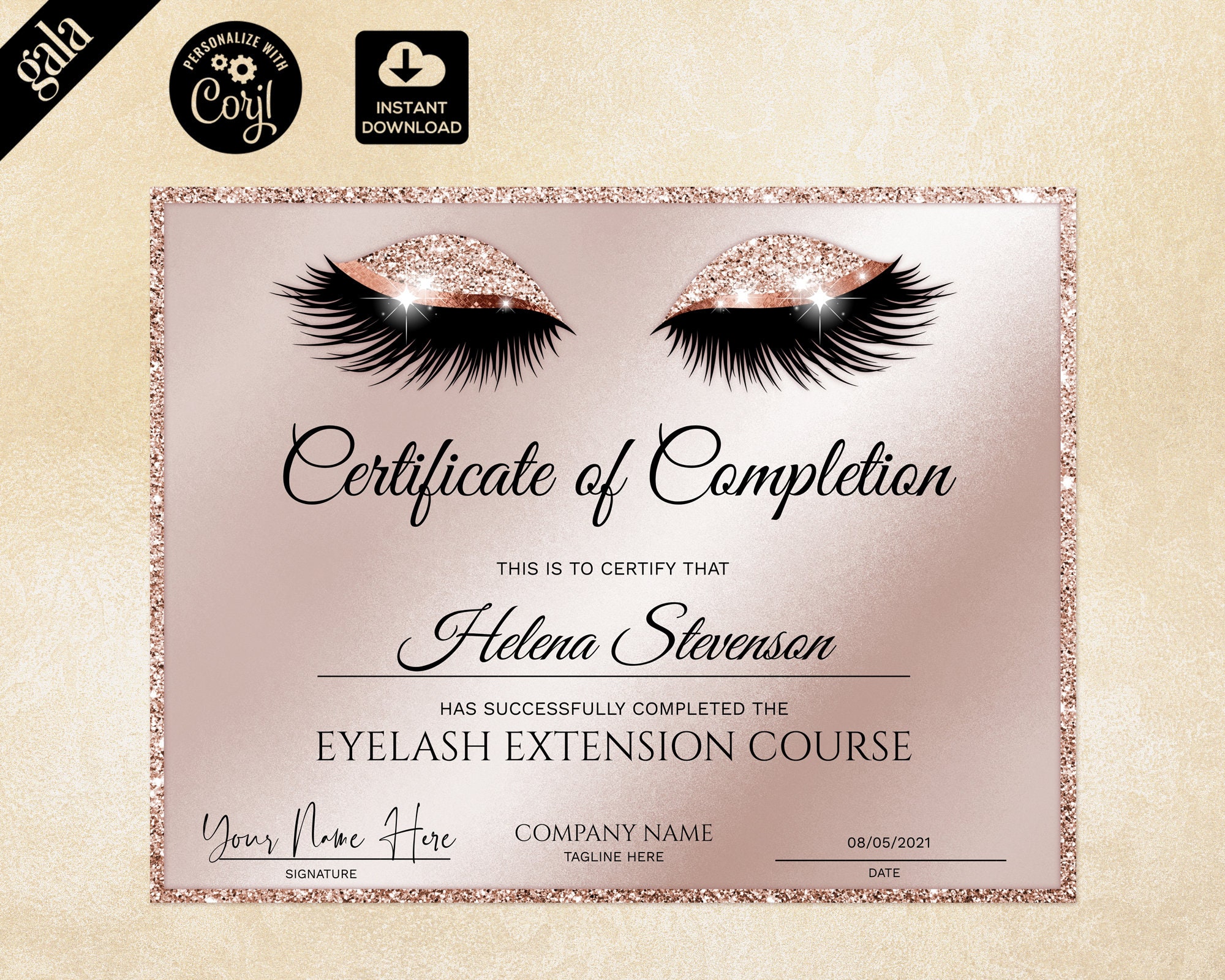 Certificate of Completion Lashes Certificate Template Rose | Etsy